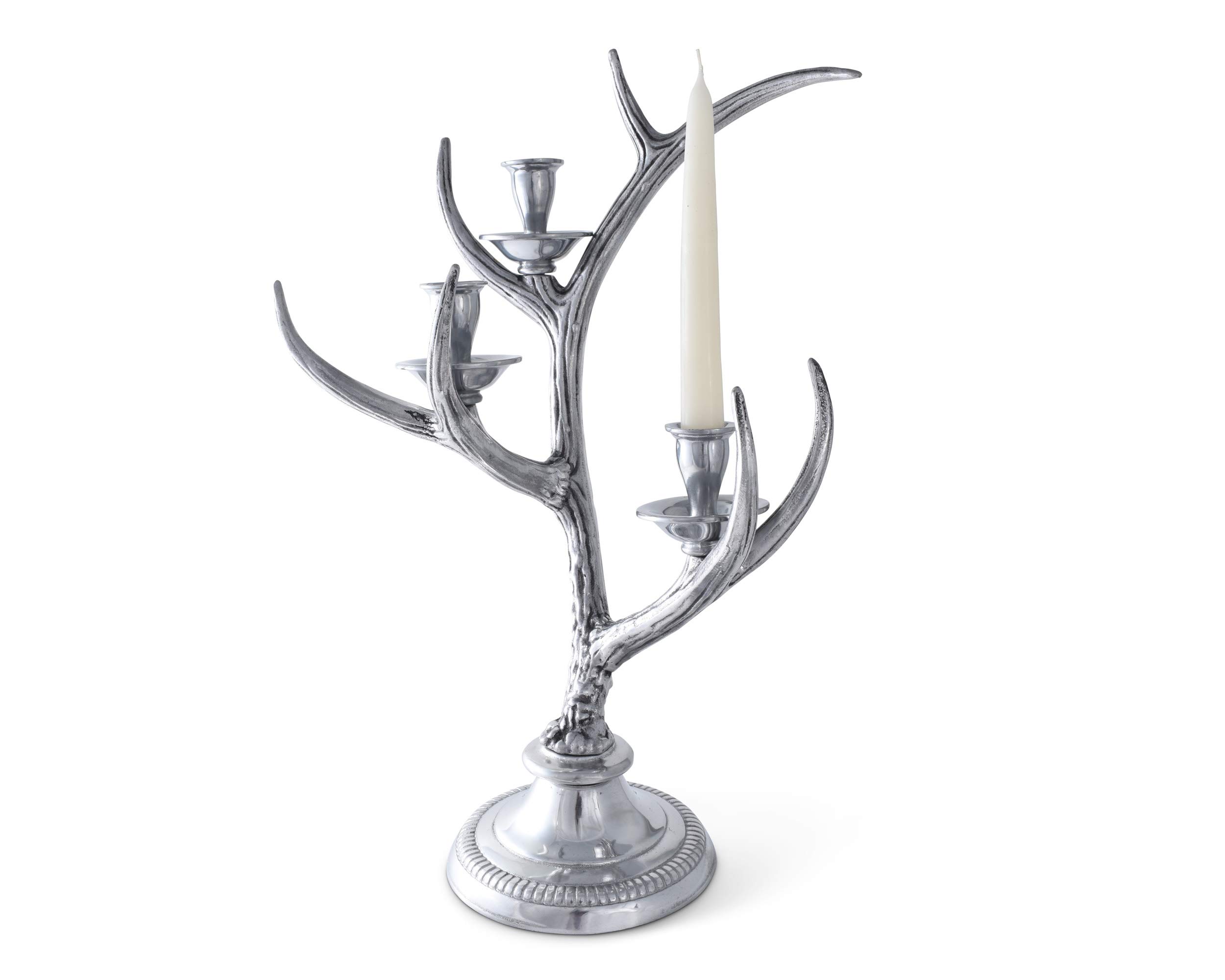 Arthur Court Designs Aluminum Metal Antler Candlestick / 3 Taper Candle Holder 13 inch Wide 17.5 inch Tall