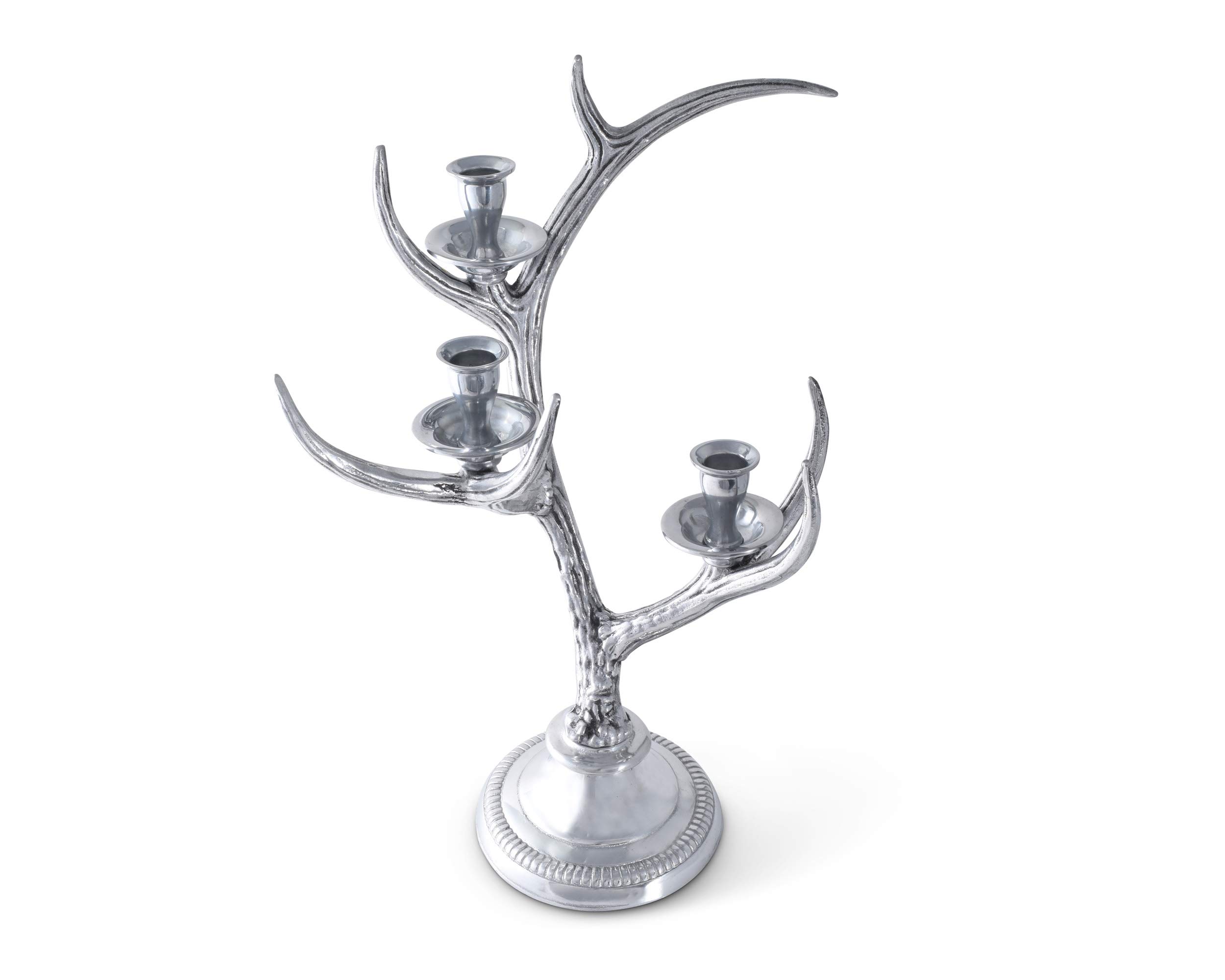 Arthur Court Designs Aluminum Metal Antler Candlestick / 3 Taper Candle Holder 13 inch Wide 17.5 inch Tall