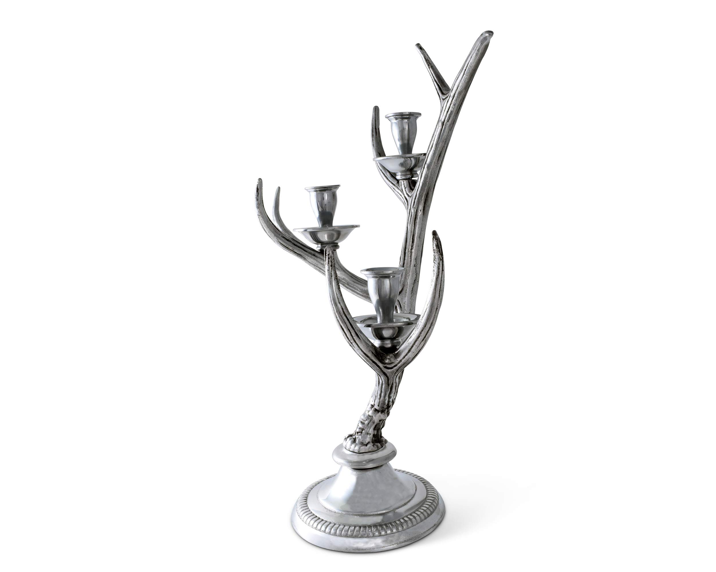 Arthur Court Designs Aluminum Metal Antler Candlestick / 3 Taper Candle Holder 13 inch Wide 17.5 inch Tall