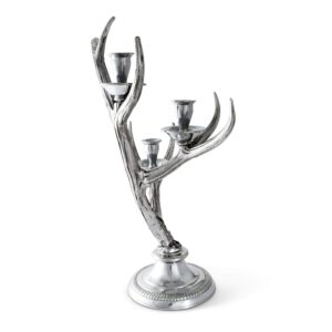 Arthur Court Designs Aluminum Metal Antler Candlestick / 3 Taper Candle Holder 13 inch Wide 17.5 inch Tall