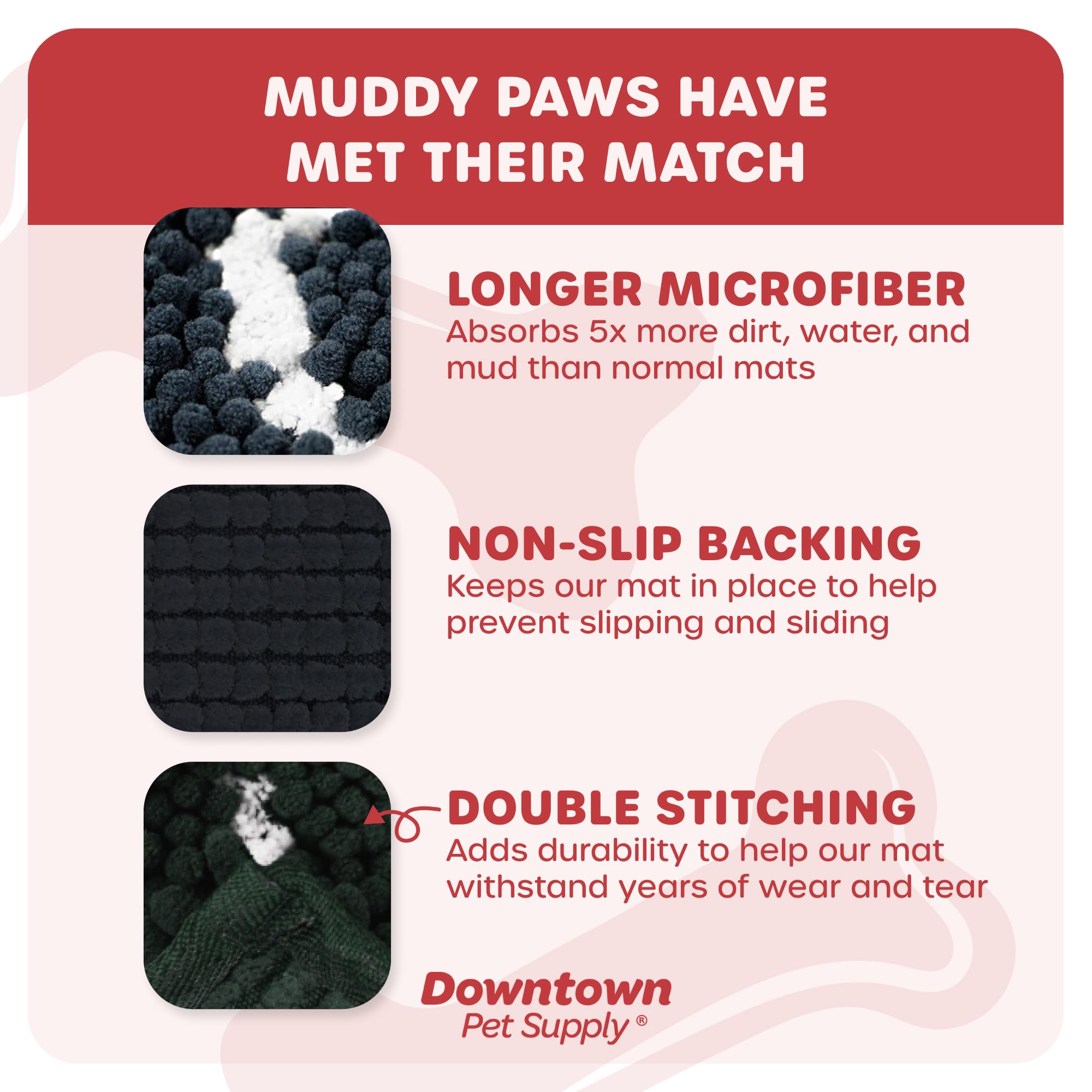 My Doggy Place Microfiber Dog Mat for Muddy Paws, 31" x 20" Charcoal with Paw Print - Absorbent and Quick-Drying Dog Paw Cleaning Mat, Washer and Dryer Safe - Non-Slip Rubber Backed Pet Mat, Medium