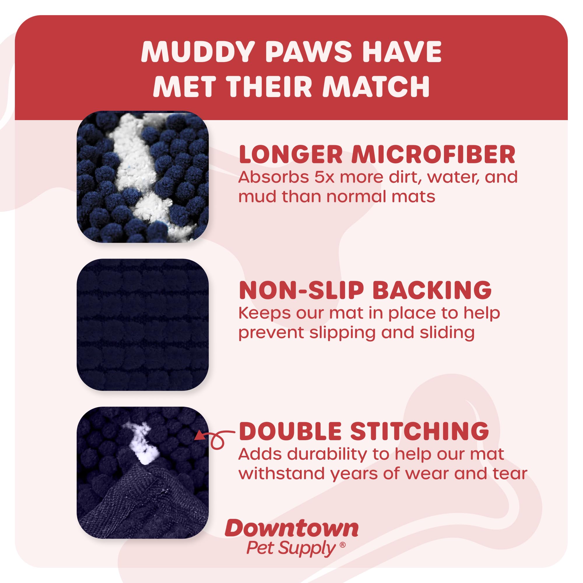 My Doggy Place Microfiber Dog Mat for Muddy Paws, 31" x 20" Navy Blue with Paw Print - Absorbent and Quick-Drying Dog Paw Cleaning Mat, Washer and Dryer Safe - Non-Slip Rubber Backed Pet Mat, Medium