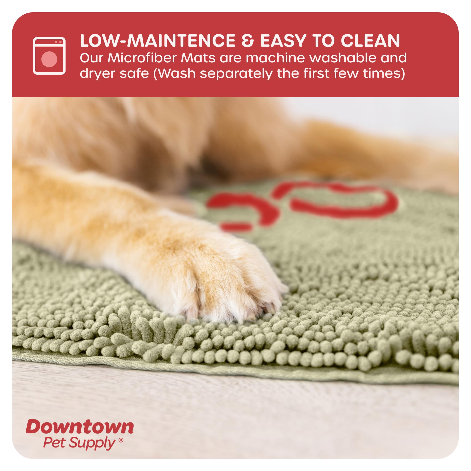 My Doggy Place Microfiber Dog Mat for Muddy Paws, 36" x 26" Oatmeal with Paw Print - Absorbent and Quick-Drying Dog Paw Cleaning Mat, Washer and Dryer Safe - Non-Slip Rubber Backed Pet Mat, Large