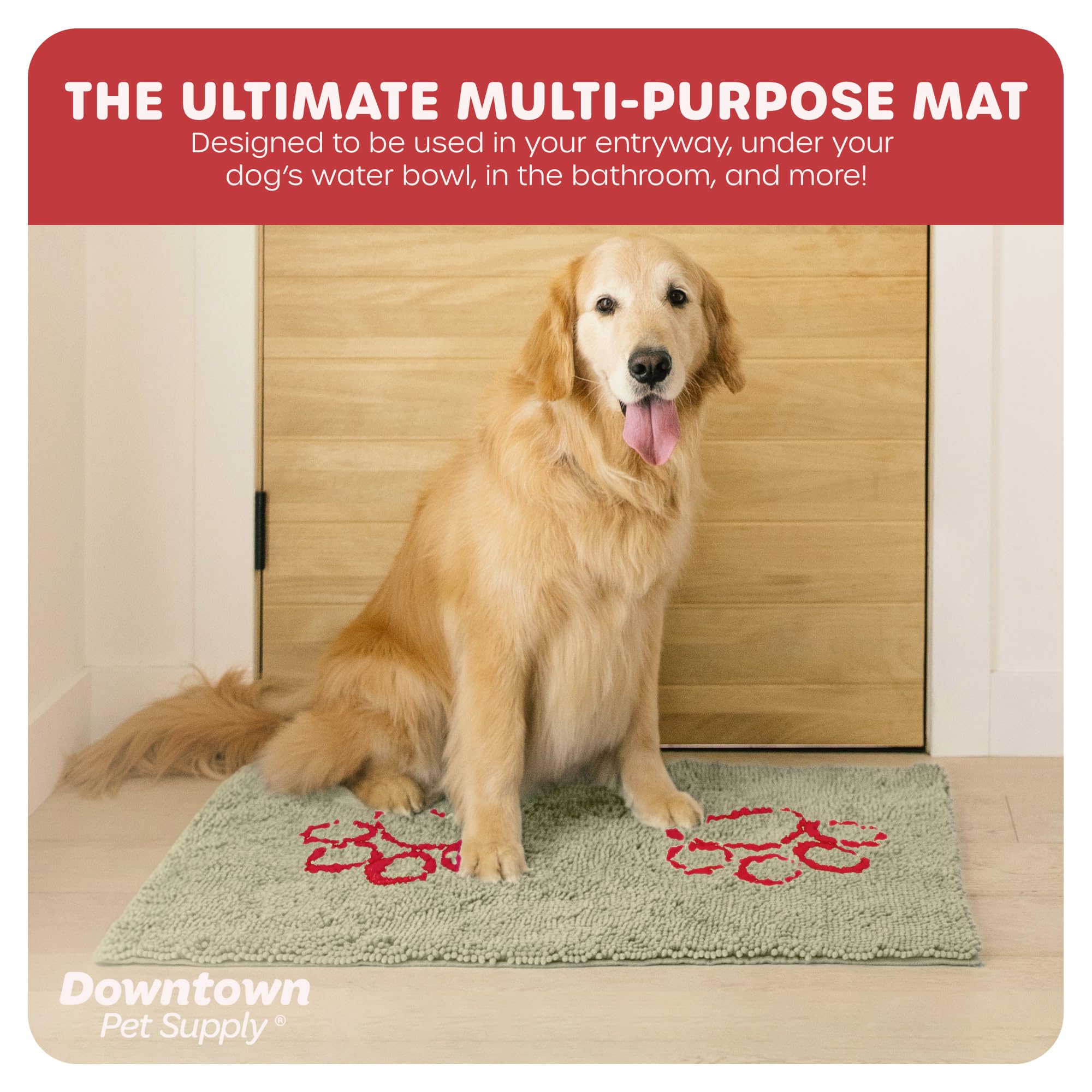 My Doggy Place Microfiber Dog Mat for Muddy Paws, 36" x 26" Oatmeal with Paw Print - Absorbent and Quick-Drying Dog Paw Cleaning Mat, Washer and Dryer Safe - Non-Slip Rubber Backed Pet Mat, Large