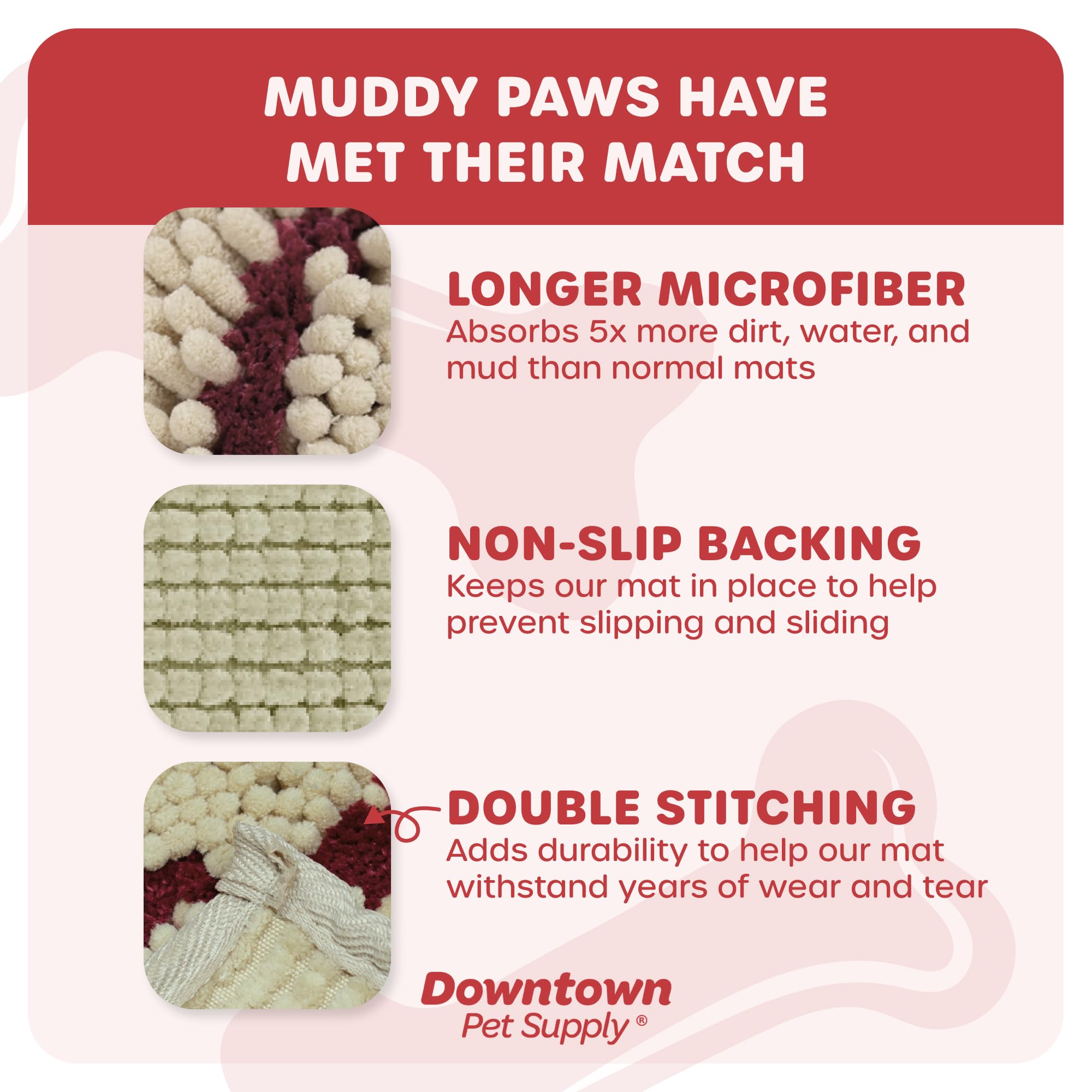 My Doggy Place Microfiber Dog Mat for Muddy Paws, 36" x 26" Oatmeal with Paw Print - Absorbent and Quick-Drying Dog Paw Cleaning Mat, Washer and Dryer Safe - Non-Slip Rubber Backed Pet Mat, Large