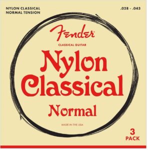 fender nylon acoustic strings, 100 clear/silver, tie end .028-.043, 3-pack