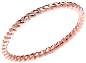 10k rose gold dainty stackable rope cable design slender band ring - size 7-1/2