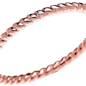 10K Rose Gold Dainty Stackable Rope Cable Design Slender Band Ring - Size 7-1/2