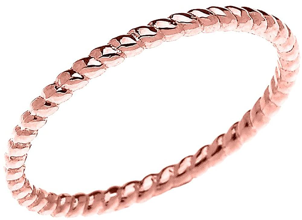 10K Rose Gold Dainty Stackable Rope Cable Design Slender Band Ring - Size 7-1/2