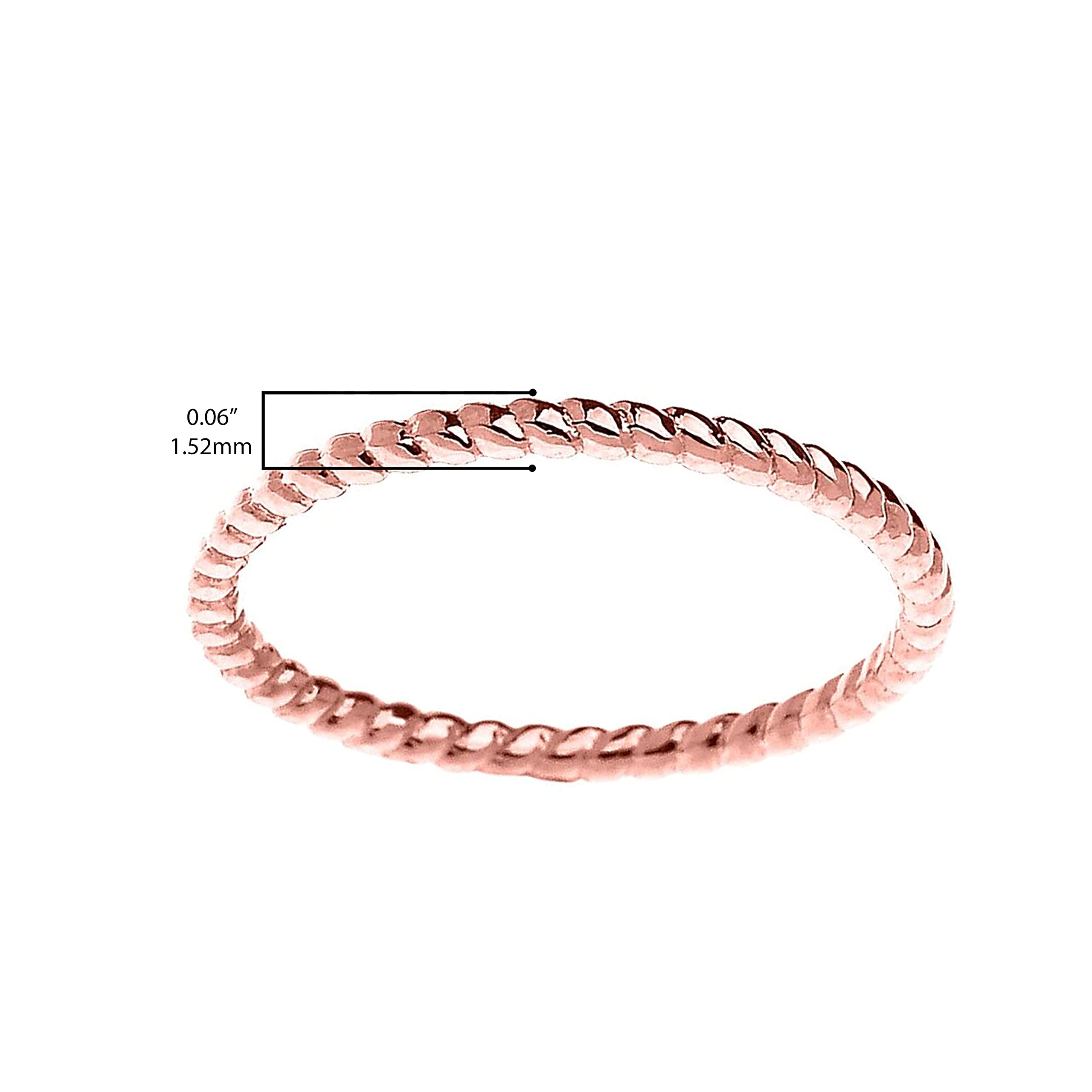 10K Rose Gold Dainty Stackable Rope Cable Design Slender Band Ring - Size 7-1/2