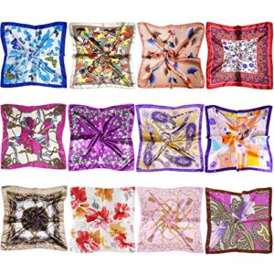 lilments 12 mixed designs small square satin womens neck head scarf scarves bundle lot set (set i)