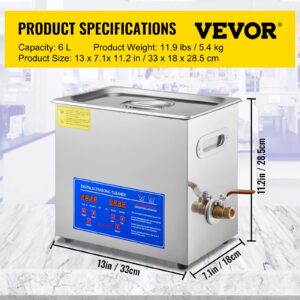 VEVOR Commercial Ultrasonic Cleaner 6L Professional Ultrasonic Cleaner 40kHz with Digital Timer&Heater 110V Excellent Cleaning Machine for Watch Instruments Industrial Parts Excellent Cleaner Solution