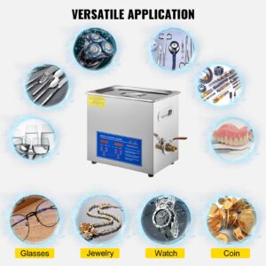 VEVOR Commercial Ultrasonic Cleaner 6L Professional Ultrasonic Cleaner 40kHz with Digital Timer&Heater 110V Excellent Cleaning Machine for Watch Instruments Industrial Parts Excellent Cleaner Solution