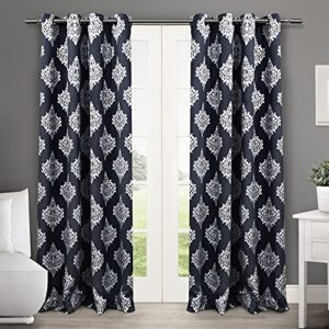 exclusive home medallion room darkening blackout grommet top curtain panel pair, 52"x84", peacoat blue