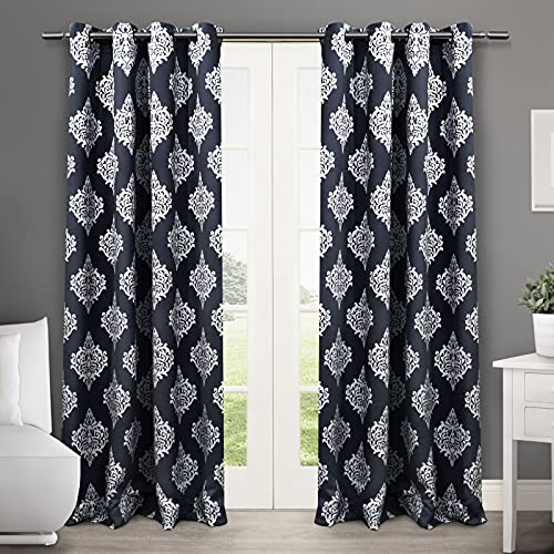 Exclusive Home Medallion Room Darkening Blackout Grommet Top Curtain Panel Pair, 52"x84", Peacoat Blue