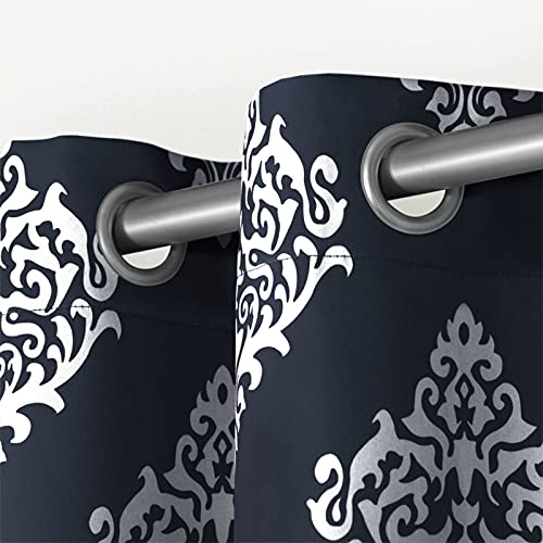 Exclusive Home Medallion Room Darkening Blackout Grommet Top Curtain Panel Pair, 52"x84", Peacoat Blue