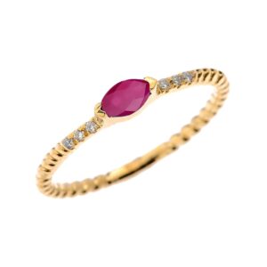 10k yellow gold dainty diamond and marquise ruby rope design stackable/proposal ring(size 8)