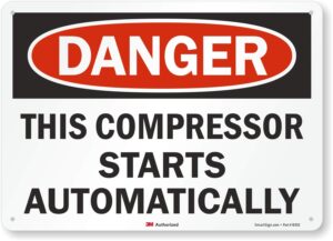 smartsign u3-2004-ra_14x10 "danger this compressor starts automatically" reflective recycled aluminum sign, 14" x 10"