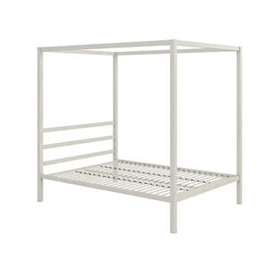 dhp modern metal canopy platform bed with minimalist headboard and four poster design, underbed storage space, no box spring needed, full, white