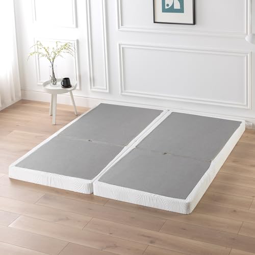 ZINUS No Assembly Metal Box Spring, 4 Inch White Mattress Foundation, Sturdy Metal Structure, Split King