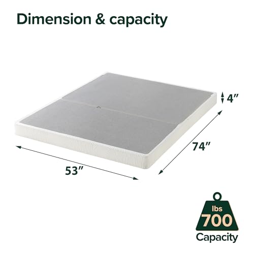 ZINUS No Assembly Metal Box Spring, 4 Inch White Mattress Foundation, Sturdy Metal Structure, Full