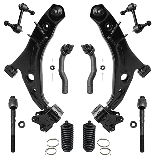 Detroit Axle - 10pc Front End Kit for 07-14 Ford Edge 07-15 Lincoln MKX 2007 2008 2009 2010 2011 2012 2013 2014, 2 Lower Control Arms 2 Sway Bars 4 Inner & Outer Tie Rods 2 Boots Replacement