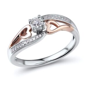 diamond promise ring heart set sterling silver and 10k rose gold 1/10 cttw hi color, i2-i3 clarity1/10 cttw hi color, i2-i3 clarity - size 8