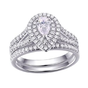 newshe jewellery wedding engagement ring for women bridal set aaaaa cz 925 sterling silver 1.3ct pear white size 7