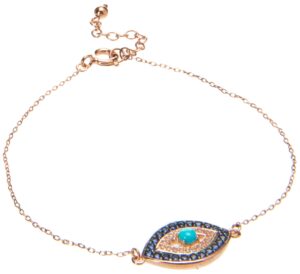 amazon essentials womens 18k yellow gold plated sterling silver stabilized turquoise with created blue and white sapphire evil eye necklace, 18", (previously amazon collection)