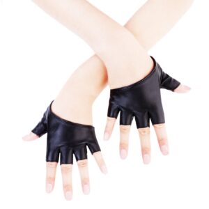 jisen women half palm half finger pu leather dancing punk gloves black