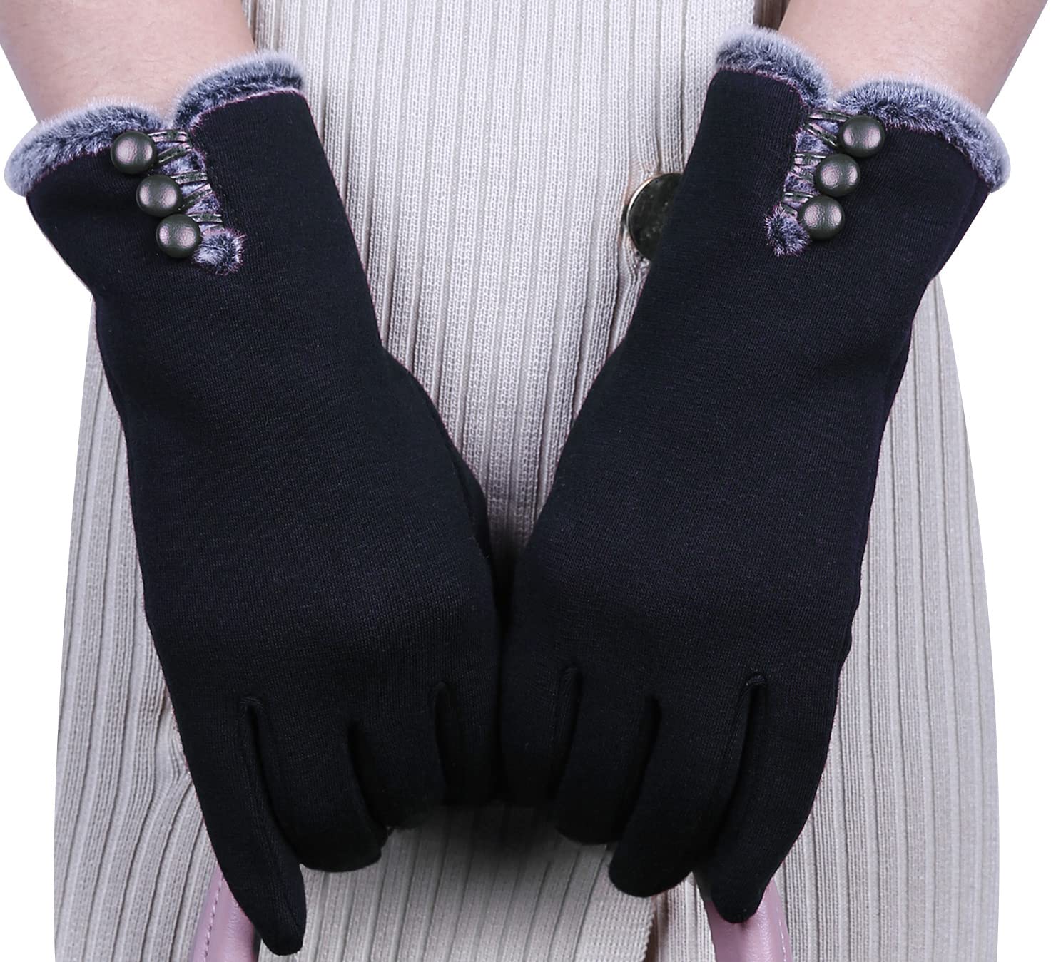 T-GOTING Womens Winter Gloves Warm Lined Touch Screen Driving Gloves (Black) One Size