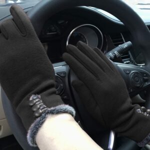 T-GOTING Womens Winter Gloves Warm Lined Touch Screen Driving Gloves (Black) One Size