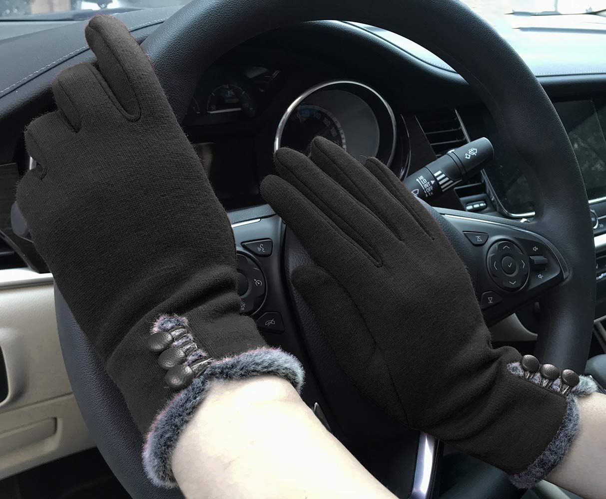 T-GOTING Womens Winter Gloves Warm Lined Touch Screen Driving Gloves (Black) One Size