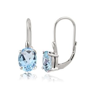 sterling silver blue topaz oval leverback earrings