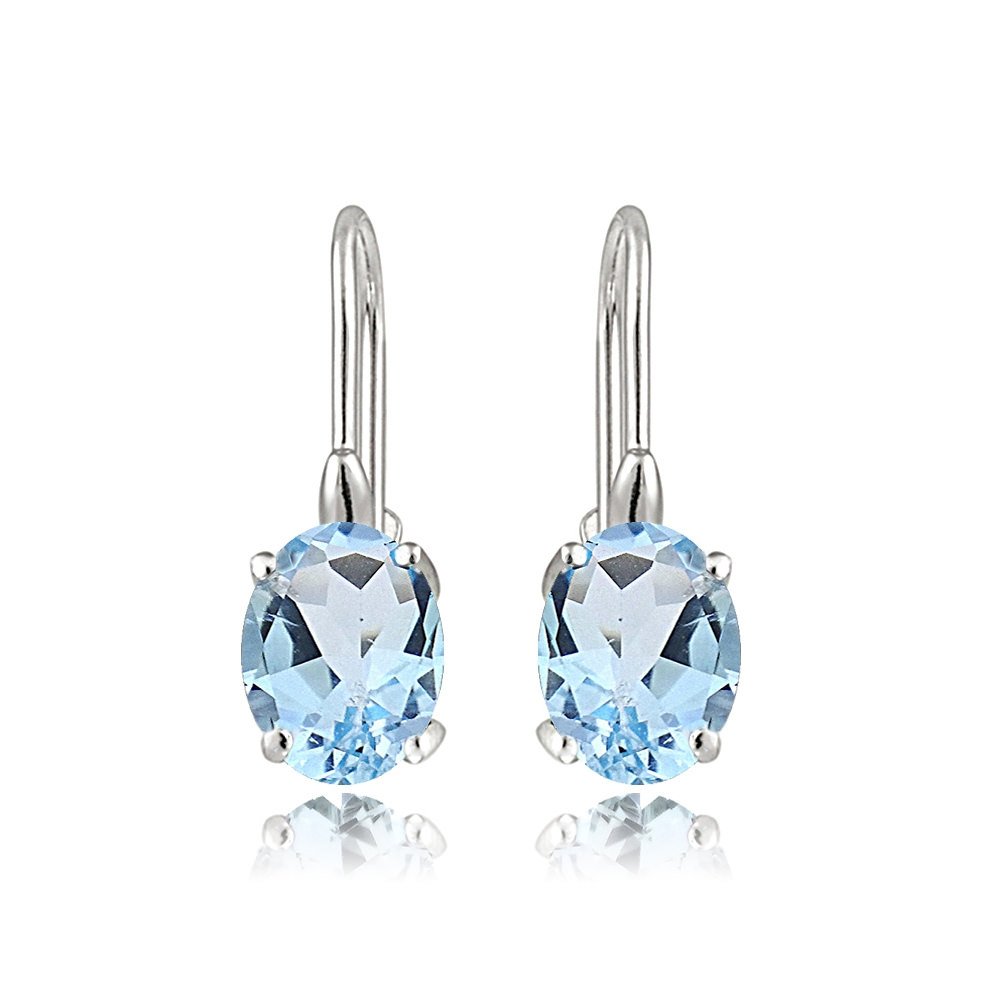 Sterling Silver Blue Topaz Oval Leverback Earrings