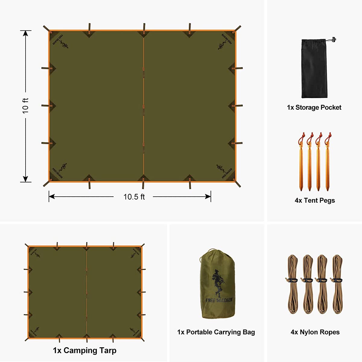 FREE SOLDIER Waterproof Portable Tarp Multifunctional Outdoor Camping Traveling Awning Backpacking Tarp Shelter Rain Tarp (Brown)