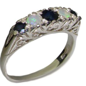 925 Sterling Silver Natural Sapphire and Opal Womens Anniversary Ring - Size 7.25