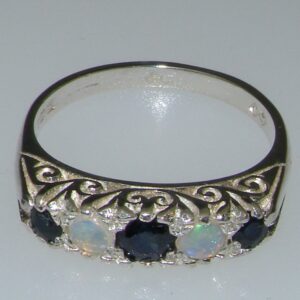 925 Sterling Silver Natural Sapphire and Opal Womens Anniversary Ring - Size 7.25