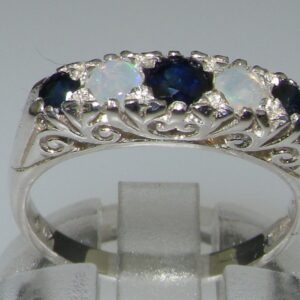 925 Sterling Silver Natural Sapphire and Opal Womens Anniversary Ring - Size 7.25