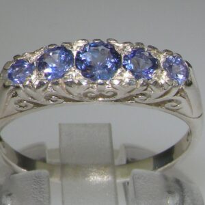 925 Sterling Silver Real Genuine Tanzanite Womens Band Ring - Size 10