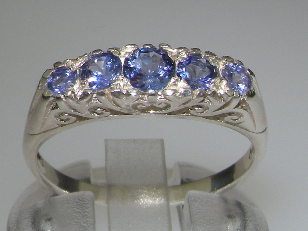 925 Sterling Silver Real Genuine Tanzanite Womens Band Ring - Size 10