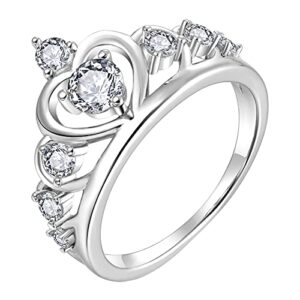 yl womens 925 sterling silver cubic zirconia princess heart crown ring, size 9