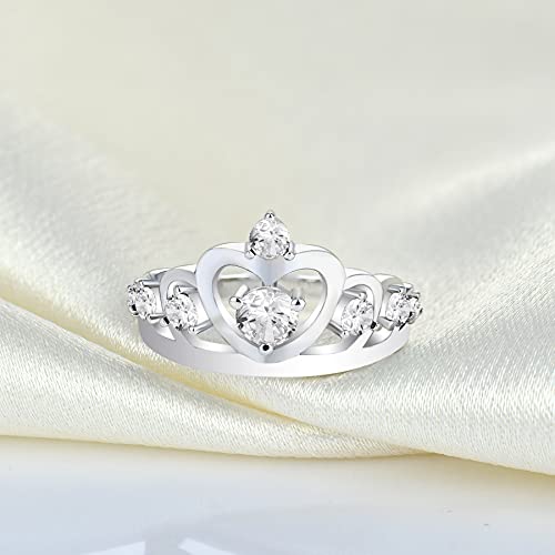 YL Womens 925 Sterling Silver Cubic Zirconia Princess Heart Crown Ring, Size 9