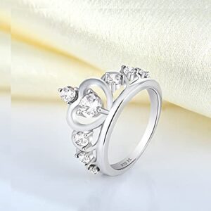 YL Womens 925 Sterling Silver Cubic Zirconia Princess Heart Crown Ring, Size 9