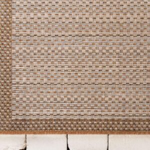 Unique Loom Outdoor Border Collection Area Rug - Checkered (8' x 11' 4" Rectangle, Light Brown)