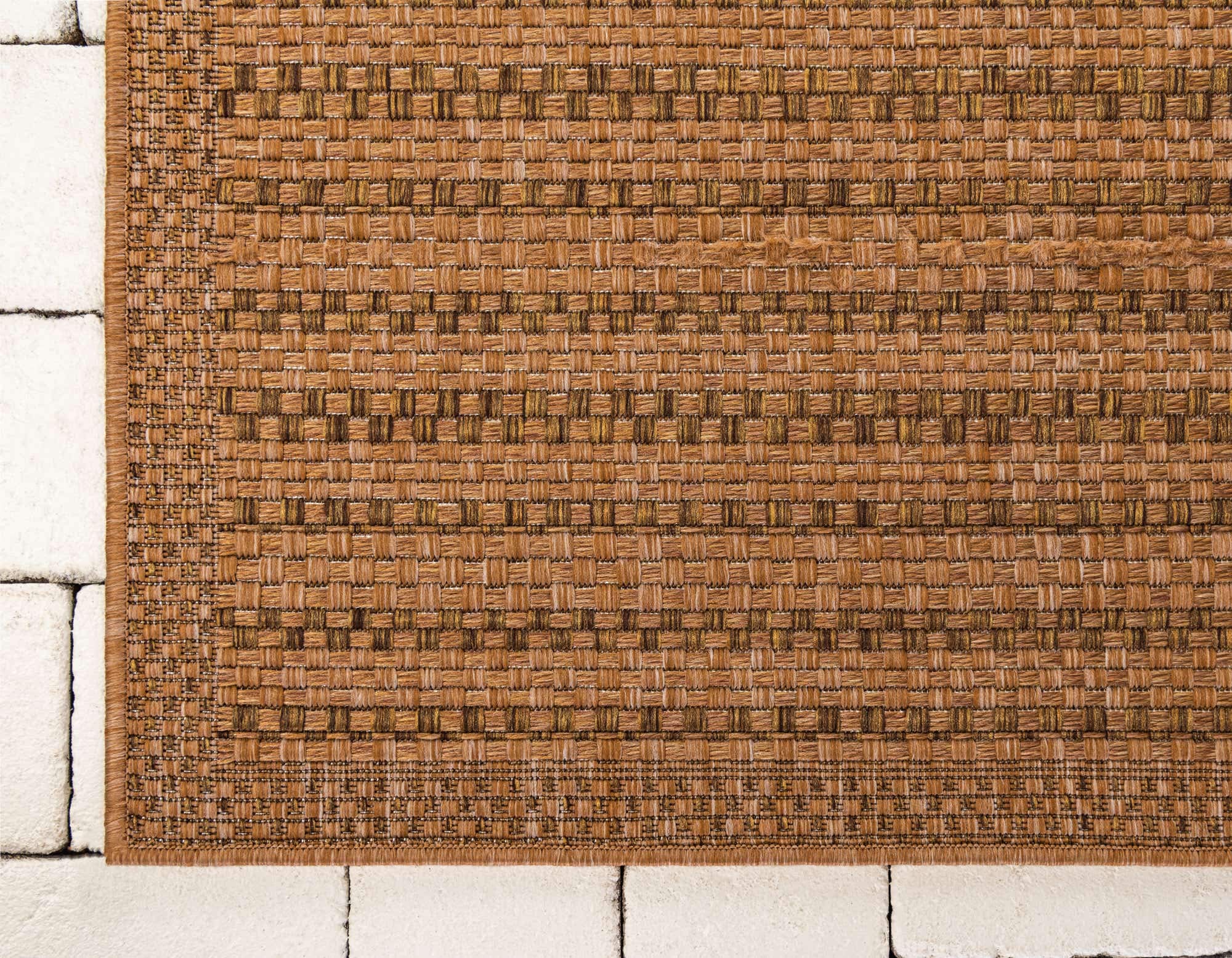 Unique Loom Outdoor Border Collection Area Rug - Checkered (8' x 11' 4" Rectangle, Light Brown)