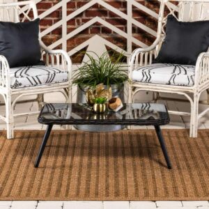 Unique Loom Outdoor Border Collection Area Rug - Checkered (8' x 11' 4" Rectangle, Light Brown)