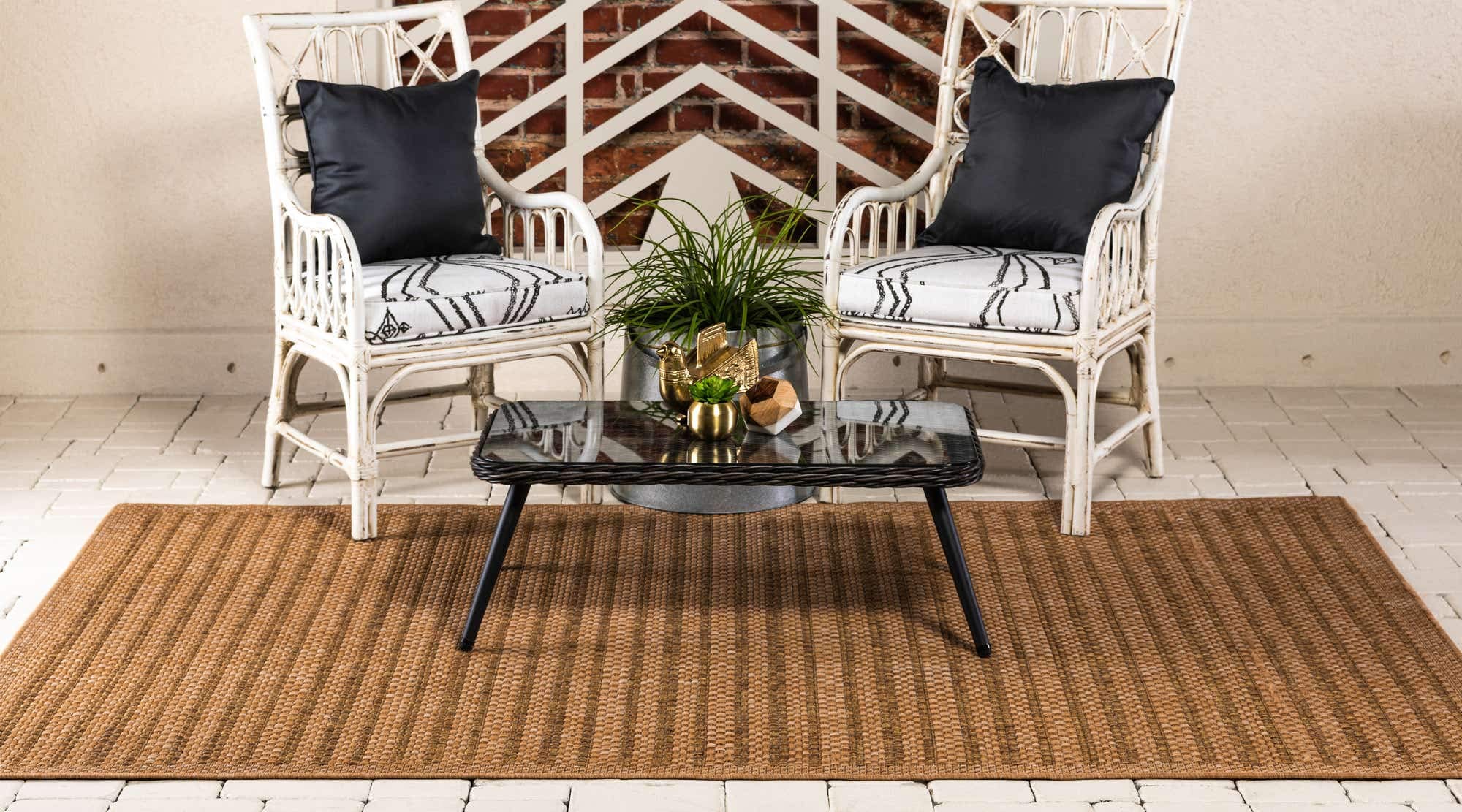 Unique Loom Outdoor Border Collection Area Rug - Checkered (8' x 11' 4" Rectangle, Light Brown)