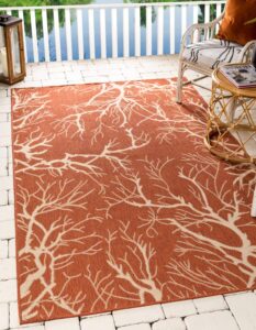 unique loom outdoor botanical collection area rug - branch (9' x 12' 2" rectangle, terracotta/ beige)