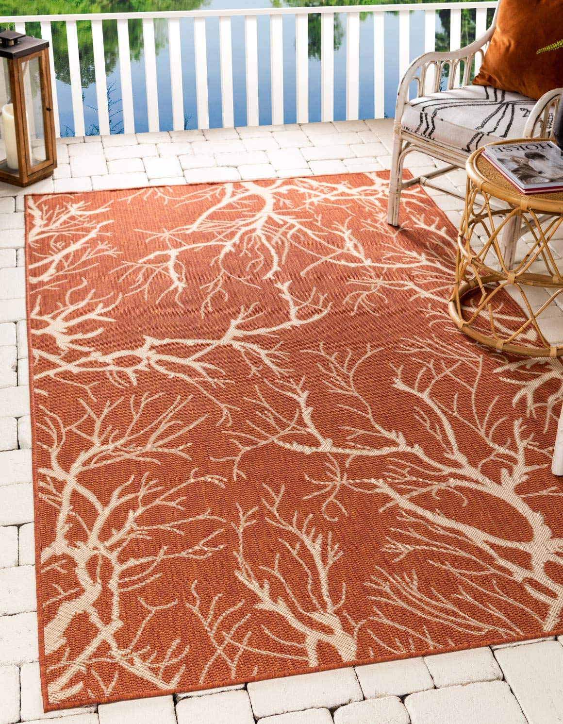 Unique Loom Outdoor Botanical Collection Area Rug - Branch (9' x 12' 2" Rectangle, Terracotta/ Beige)